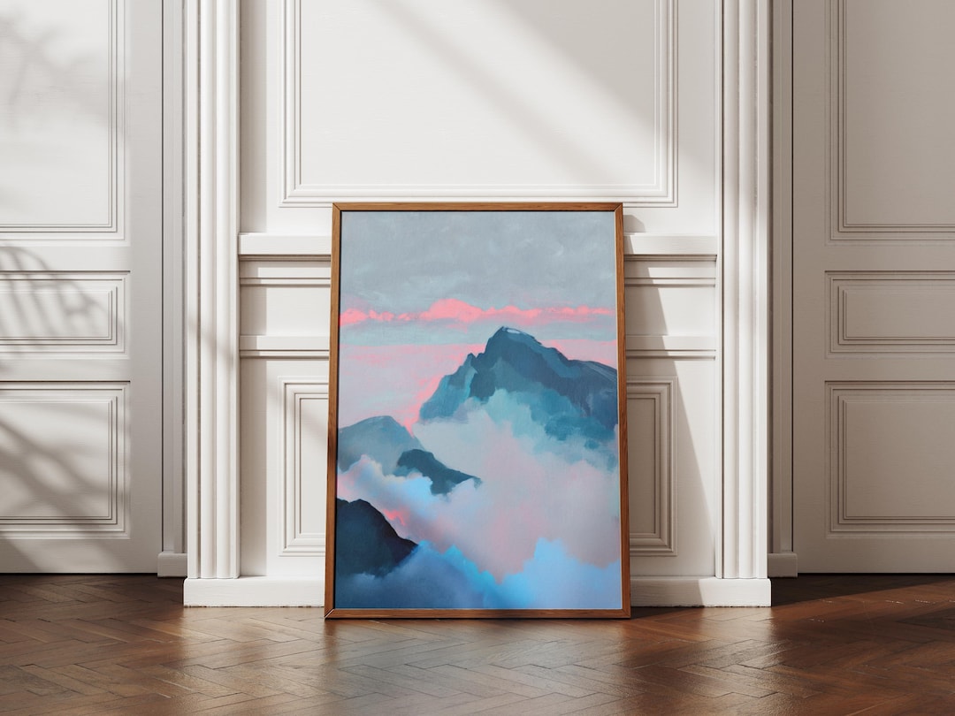 Abstract Mountain Landscape Art Print | Ethereal Foggy Mountainscape ...