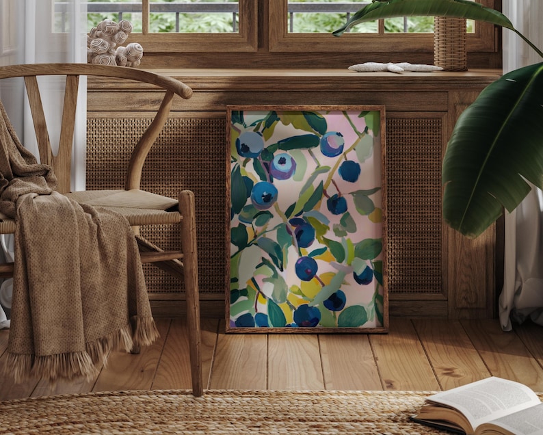 Blueberry Posters | Botanical Fruit Print | Vibrant Kitchen Decor ...