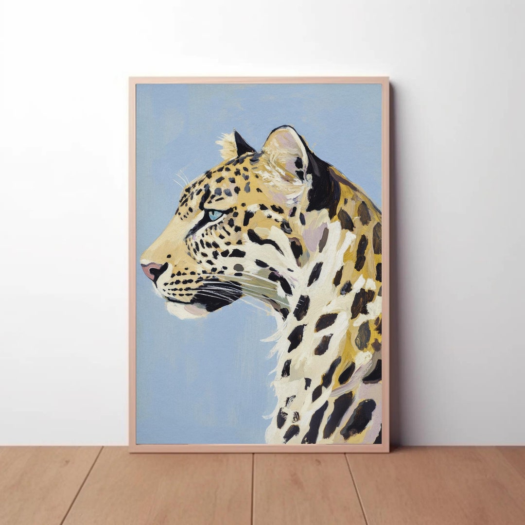 Leopard Posters Leopard Art Print Minimalist Animal Wall Art Blue Eyed ...