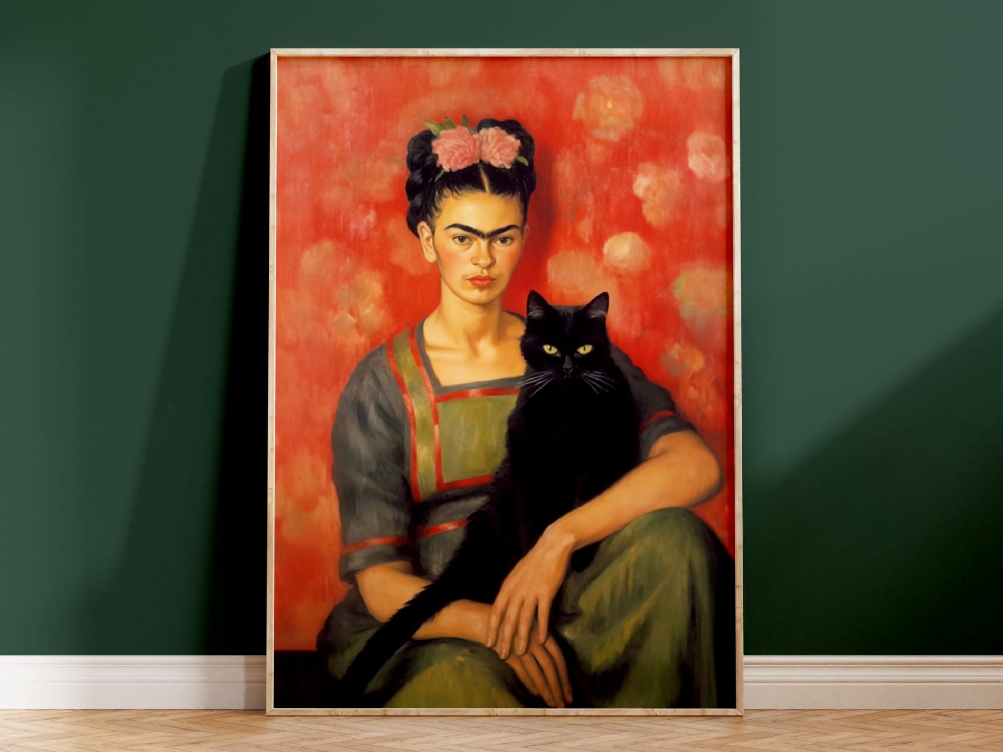 Frida Kahlo Poster Frida Kahlo Art Print Frida Kahlo With Cat Red Frida ...
