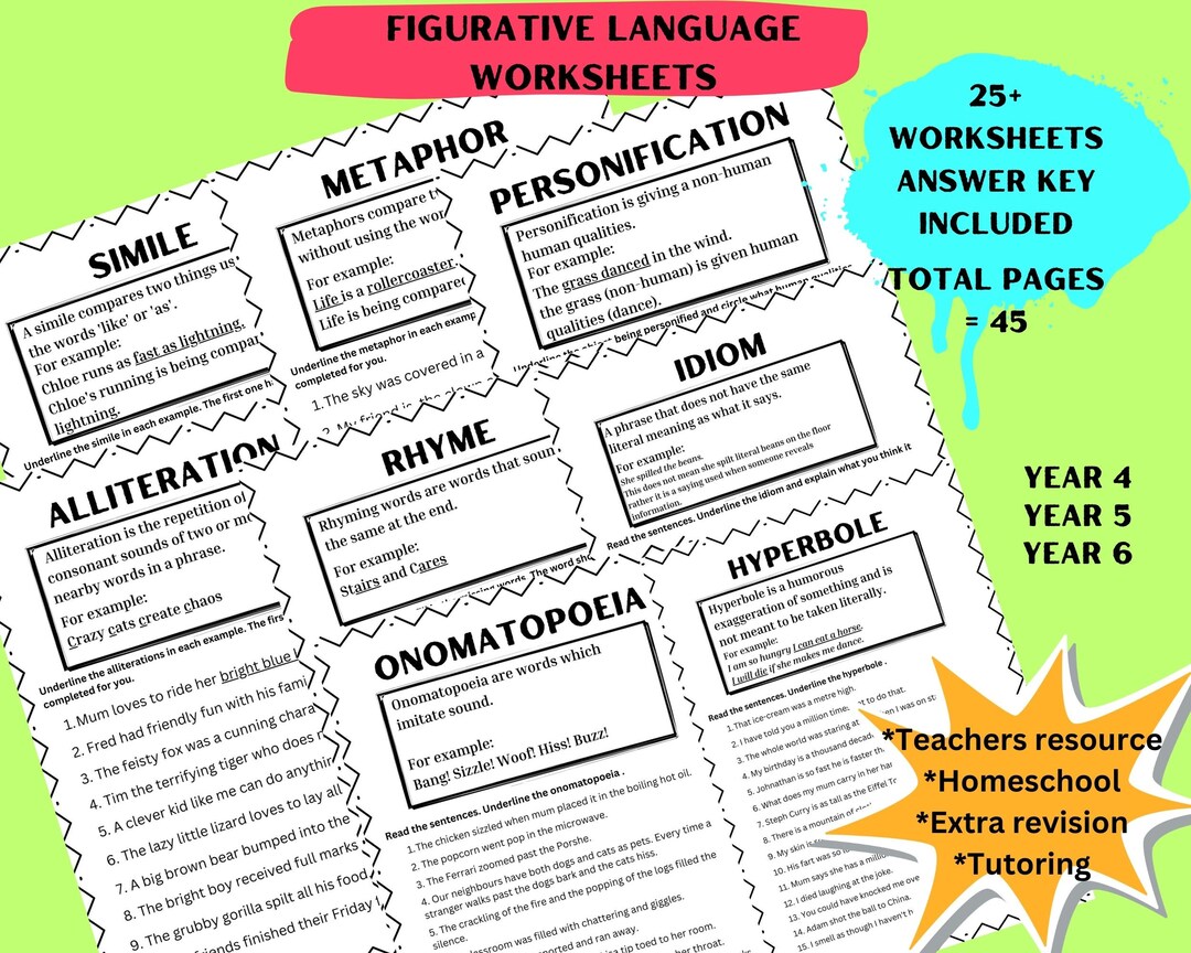 Figurative Language Worksheets: Metaphor Simile - Etsy