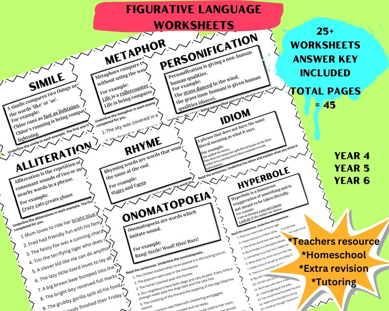 Figurative Language Worksheets: Metaphor Simile - Etsy