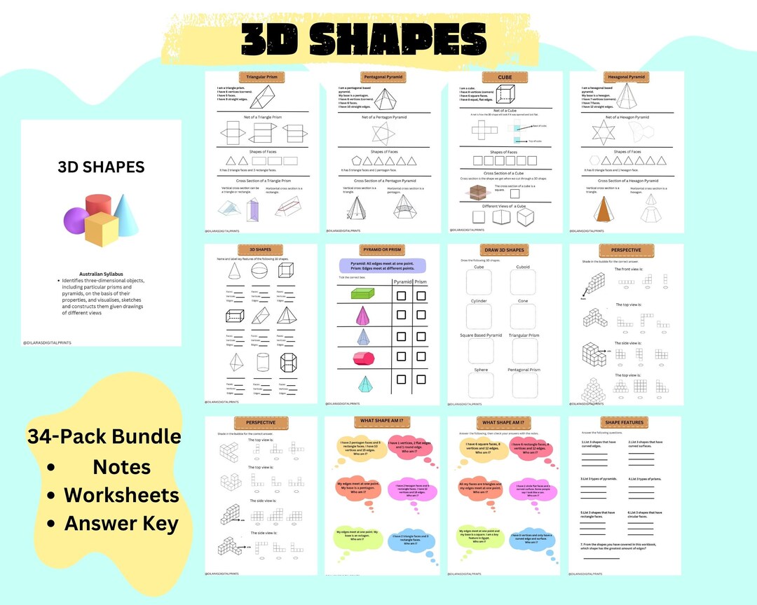 3D Shapes Worksheets - Etsy