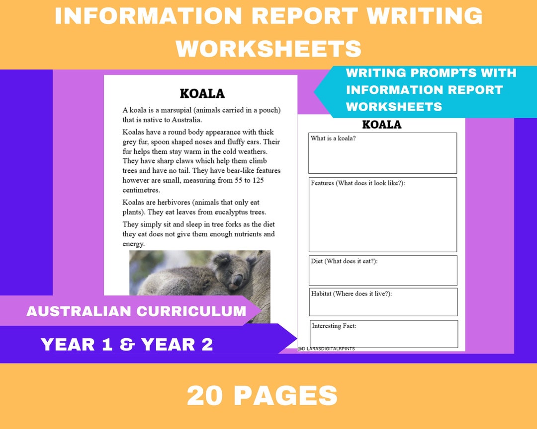 Year 1 and Year 2 Information Report Writing Worksheets includes ...