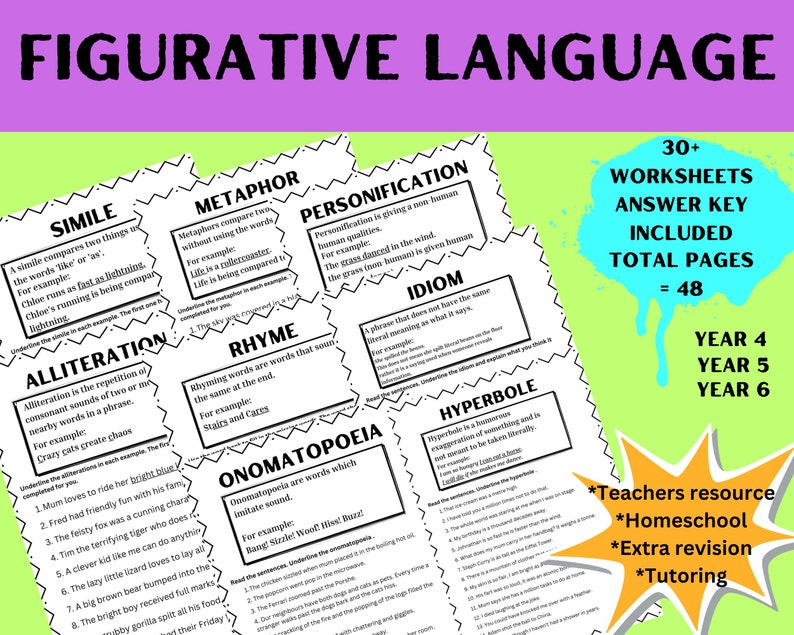 Figurative Language Worksheets: Metaphor, Simile, Personification ...