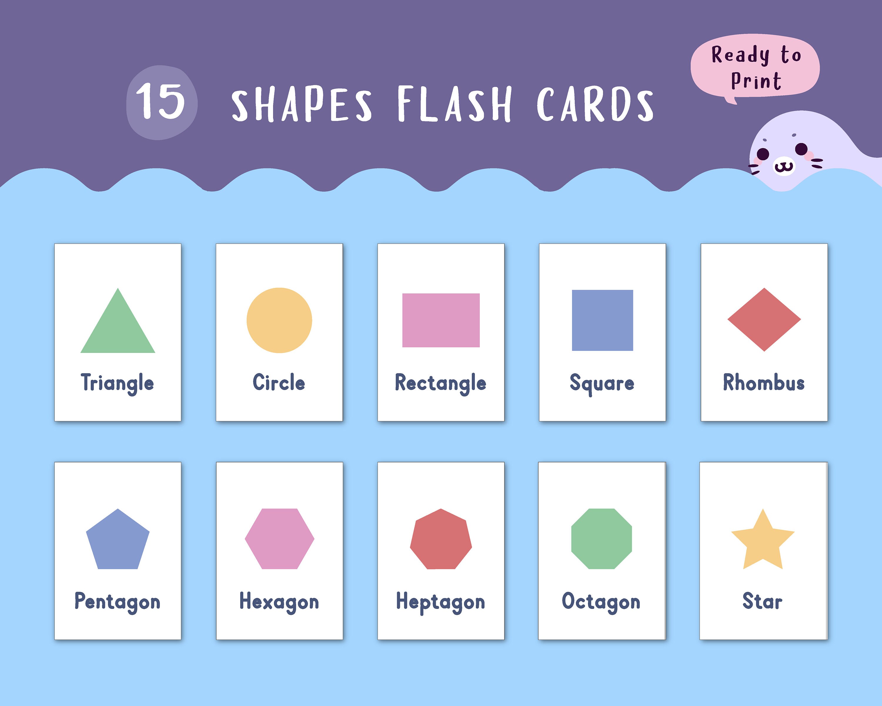 15 Shapes Flash Card, Educational Materials, Pre-school Printable, Kids ...
