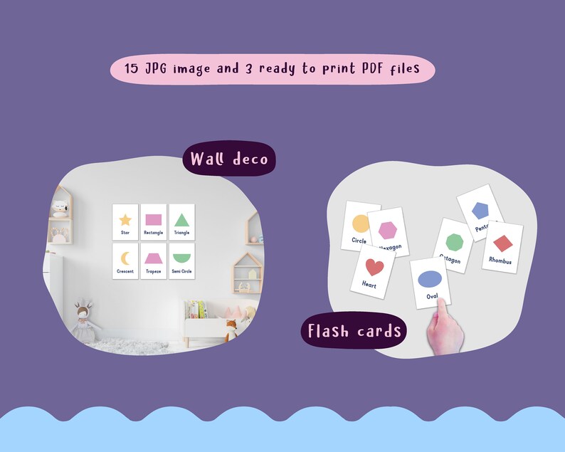 15 Shapes Flash Card, Educational Materials, Pre-school Printable, Kids ...