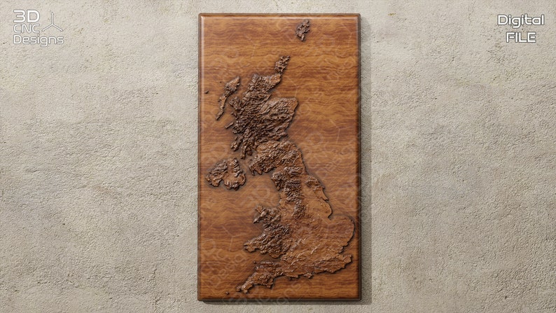 UK Topographic Map STL File for CNC Wood Carving - Etsy