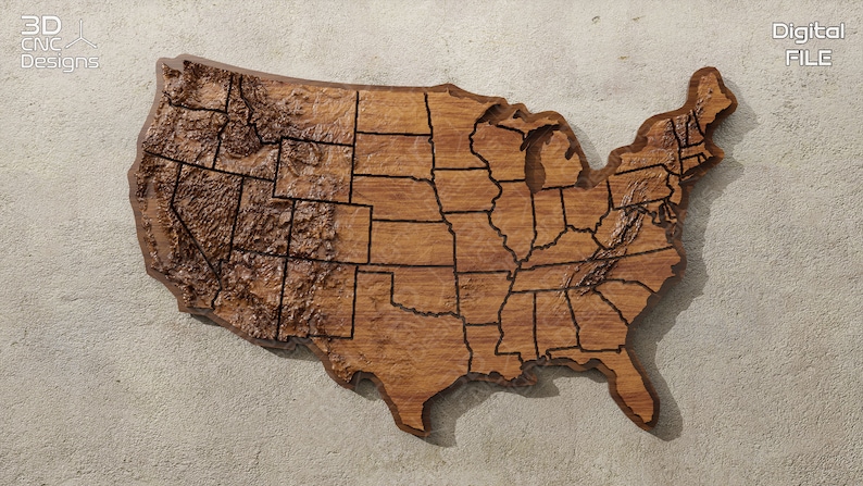 USA Map Wall Mount V2 - STL File for CNC Wood Carving - Etsy