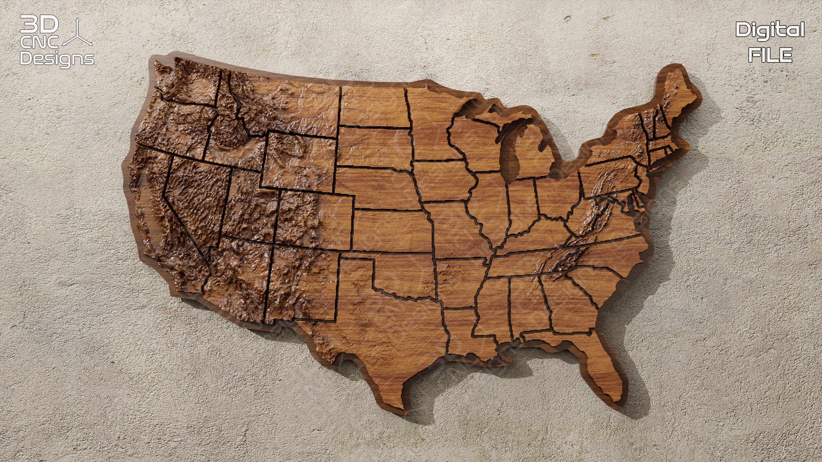 USA Map Wall Mount V2 - STL File for CNC Wood Carving - Etsy