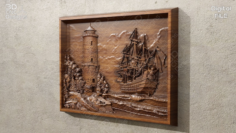 Lighthouse and Ship - STL File for CNC Wood Carving - Etsy