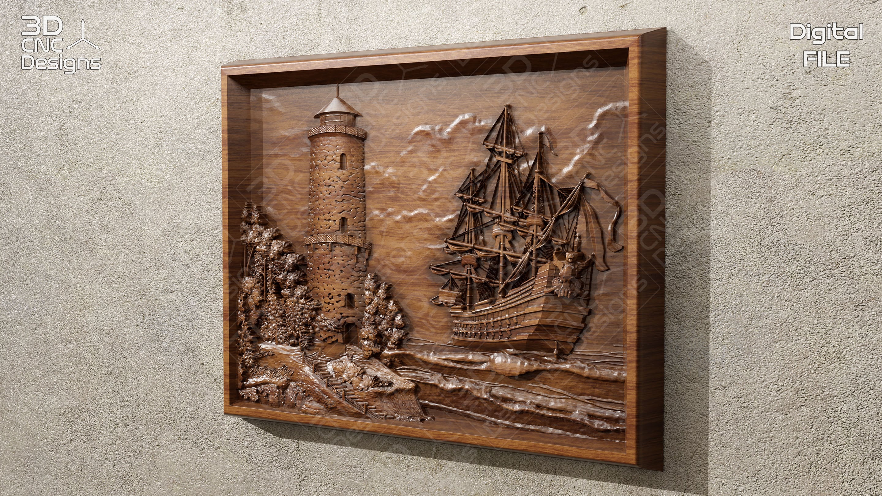 Lighthouse and Ship STL File for CNC Wood Carving - Etsy Canada