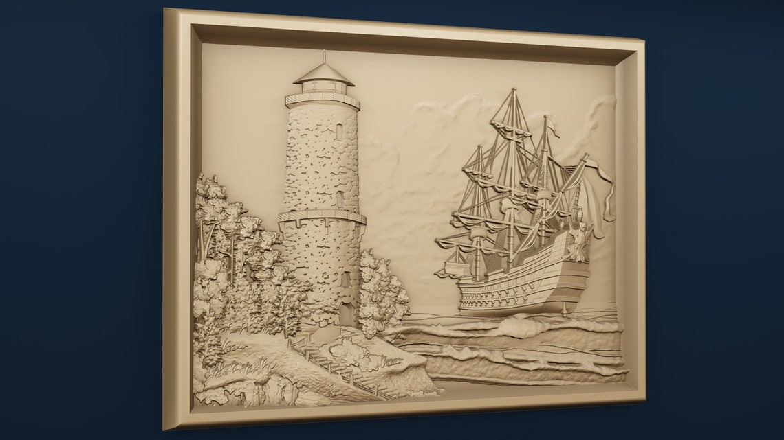 Lighthouse and Ship - STL File for CNC Wood Carving - Etsy