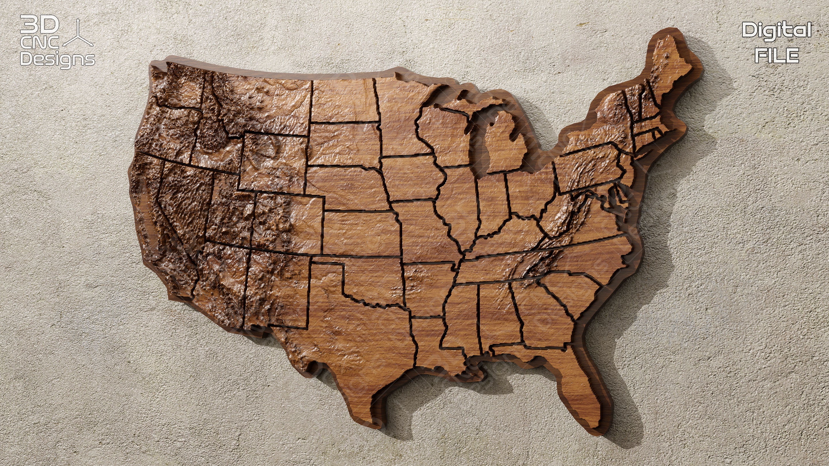 USA Map Wall Mount V2 - STL File for CNC Wood Carving - Etsy