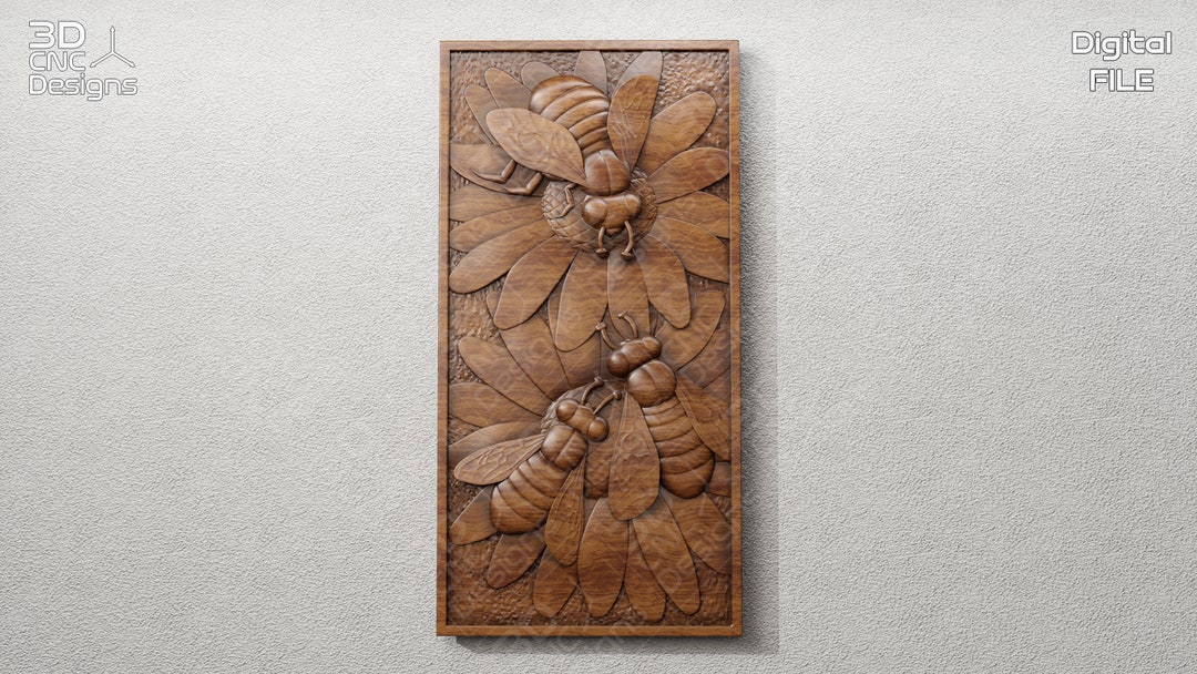 Bees on Flowers - STL File for CNC Wood Carving - Etsy