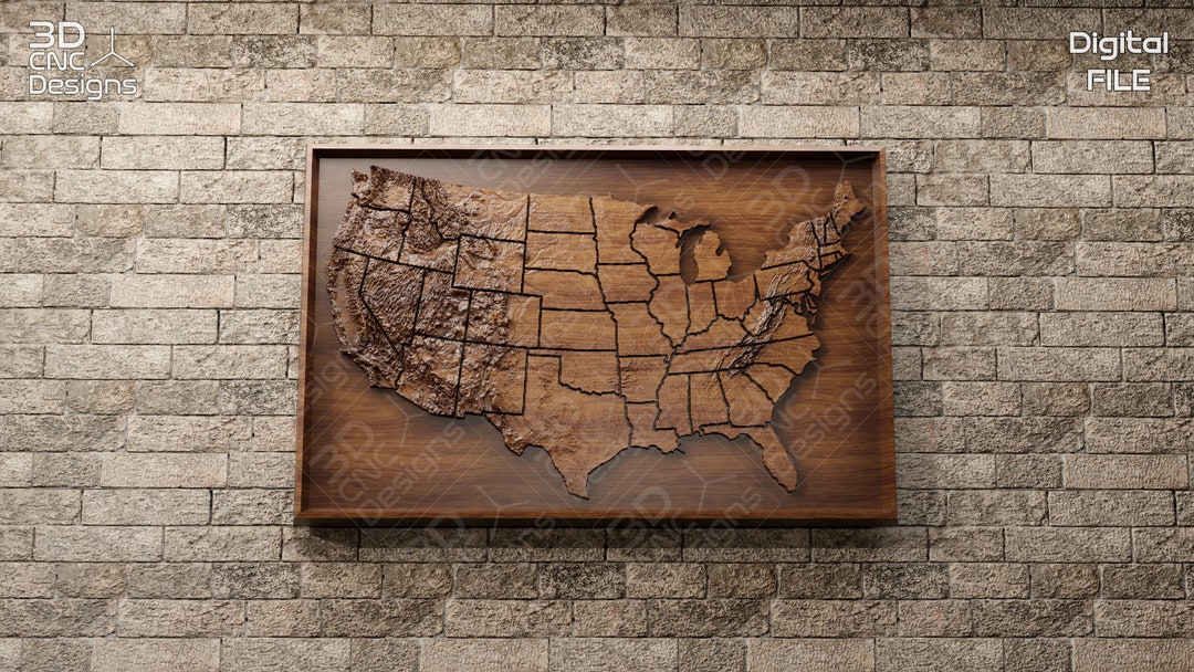 USA Map Wall Mount - STL File for CNC Wood Carving - Etsy