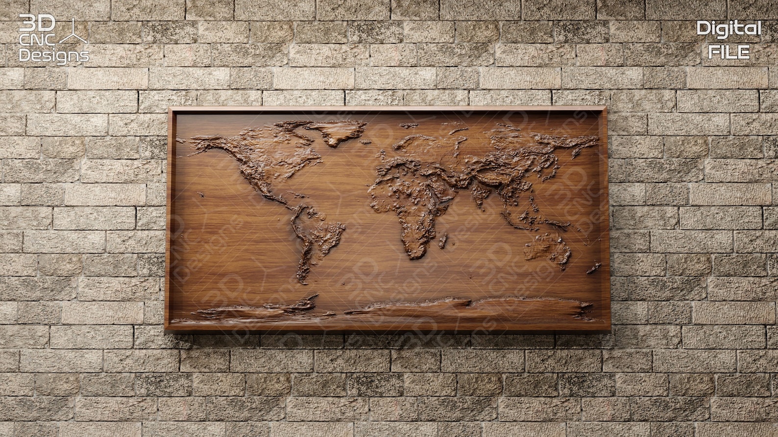 Topographic World Map STL File for CNC Wood Carving - Etsy