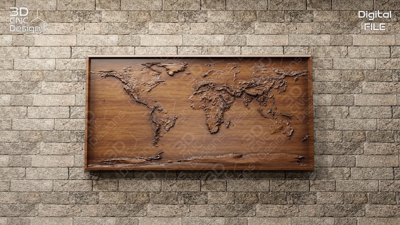Topographic World Map STL File for CNC Wood Carving - Etsy Australia Topographic World Map STL File for CNC Wood Carving - Etsy Australia