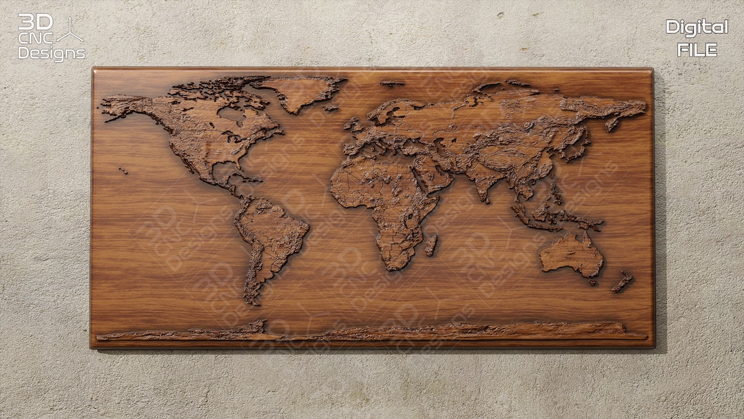 Topographic World Map V2 - STL File for CNC Wood Carving - Etsy