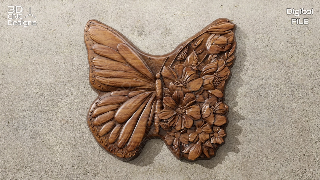 Butterfly and Flowers - STL File for CNC Wood Carving - Etsy