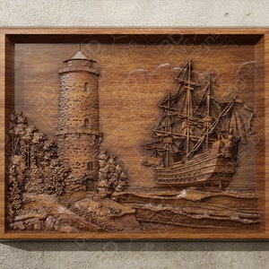 Lighthouse and Ship - STL File for CNC Wood Carving - Etsy