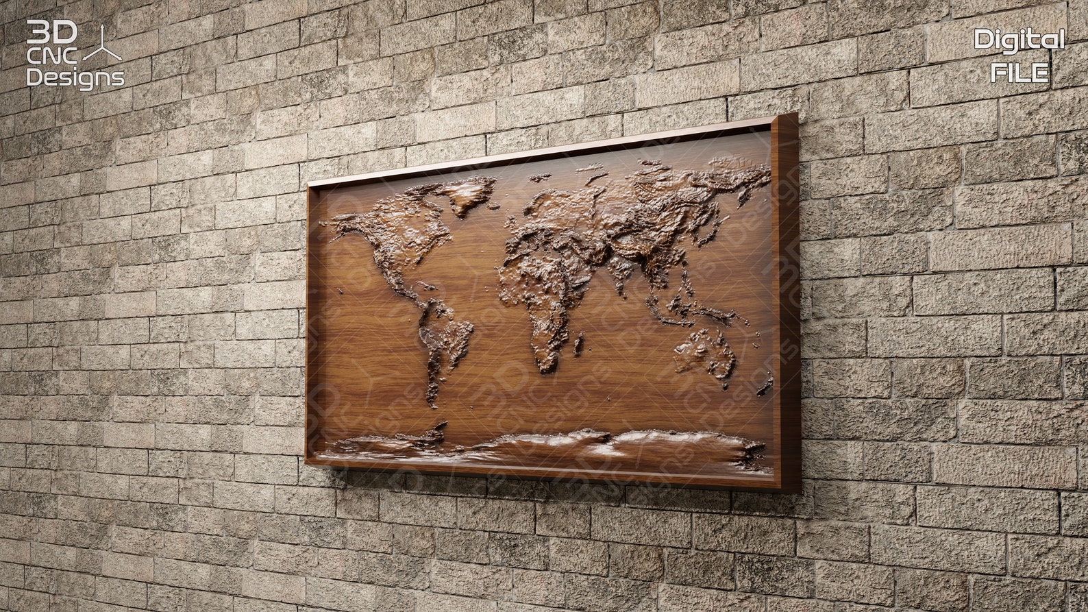Topographic World Map STL File for CNC Wood Carving - Etsy