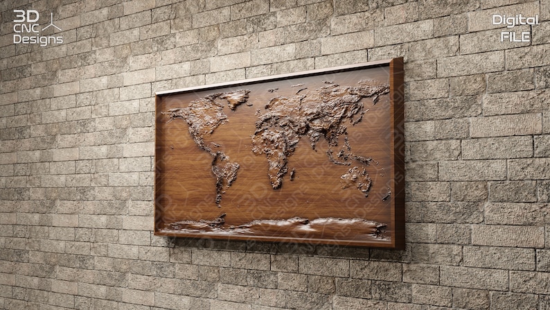 Topographic World Map - STL File for CNC Wood Carving - Etsy Canada
