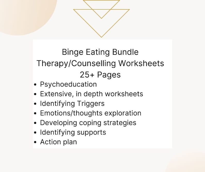 Binge Eating Therapy/counselling Bundle of Worksheets+psychoeducation ...