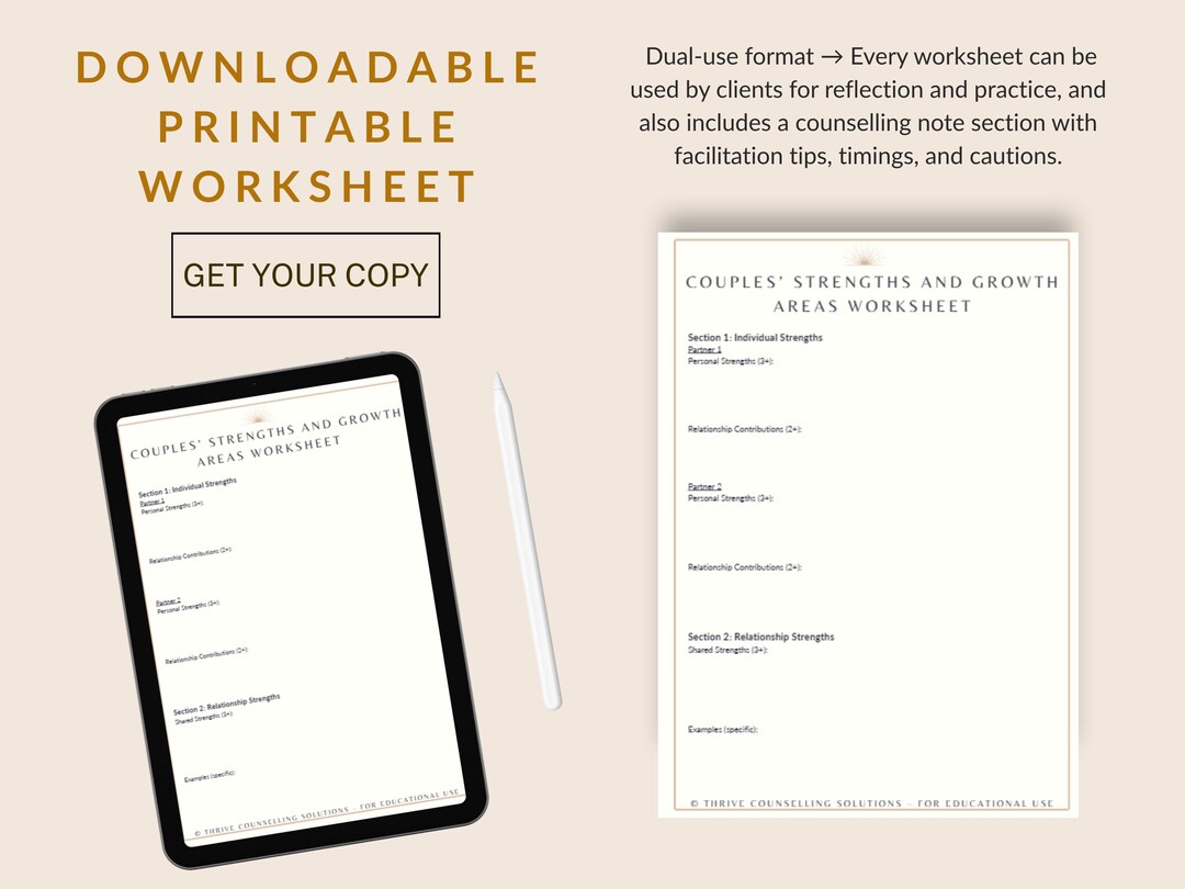 Couples Strength and Growth Areas Counselling Worksheet Printable Tool ...