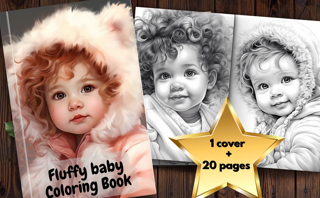 20 Fluffy Baby Coloring Page Book, Digital Art Kids Adults Coloring ...
