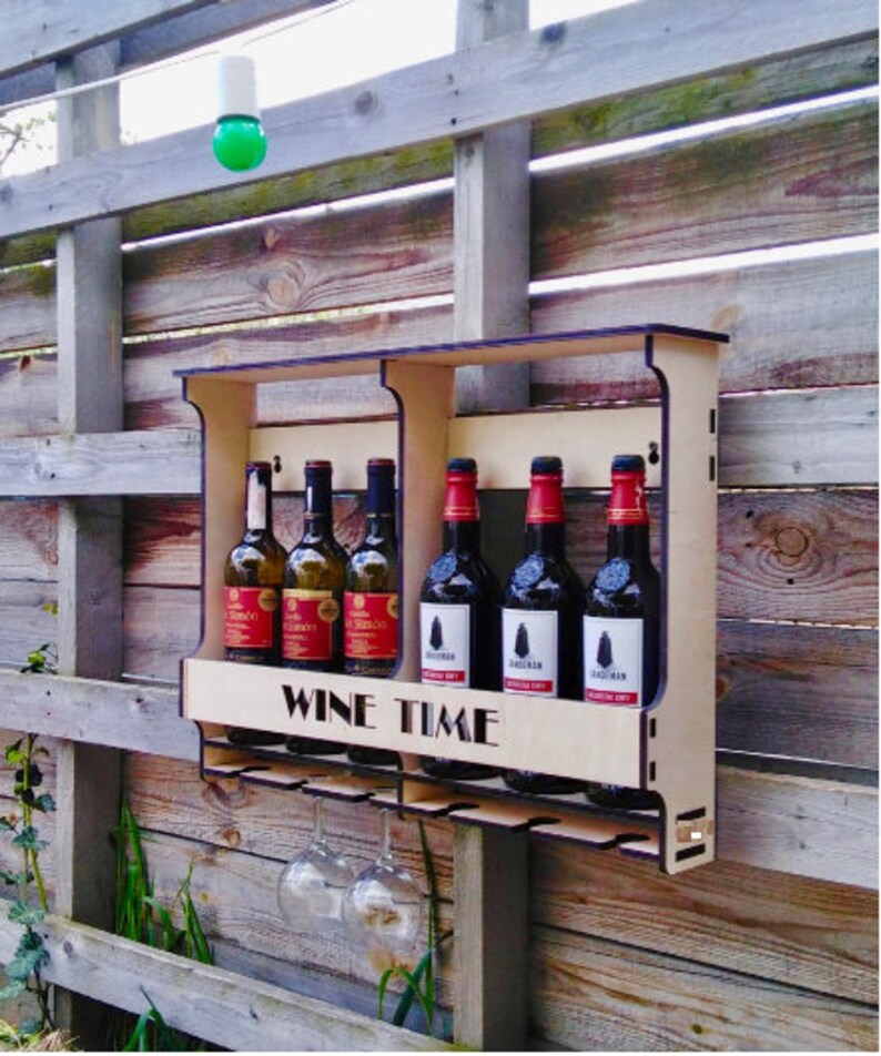 Laser Cut Wall Mounted Wine Rack Mini Bar Liquor Cabinet Minibar for 6 ...