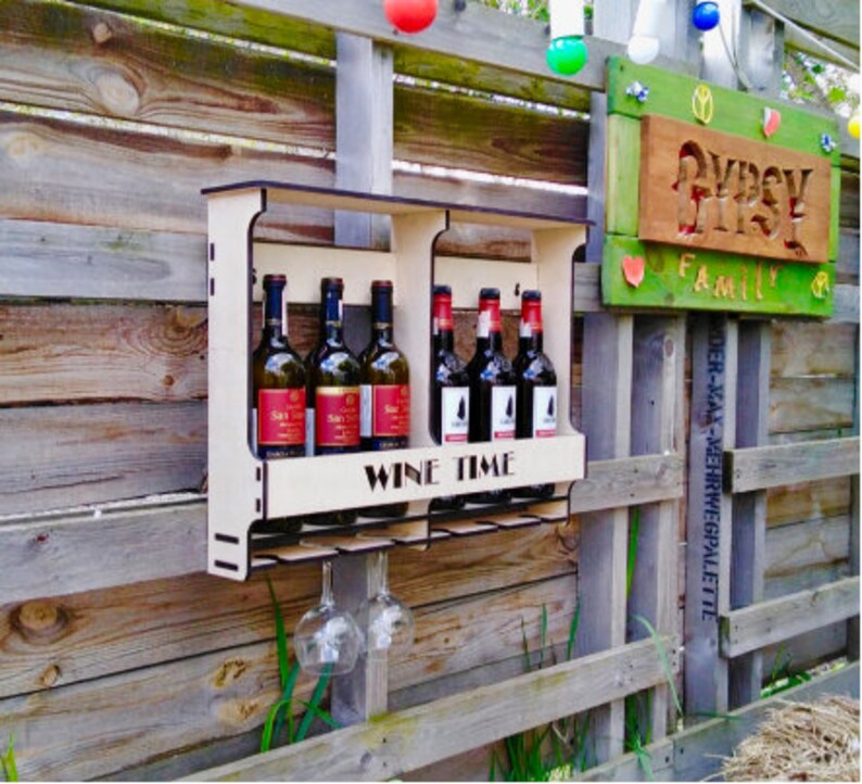 Laser Cut Wall Mounted Wine Rack Mini Bar Liquor Cabinet Minibar for 6 ...