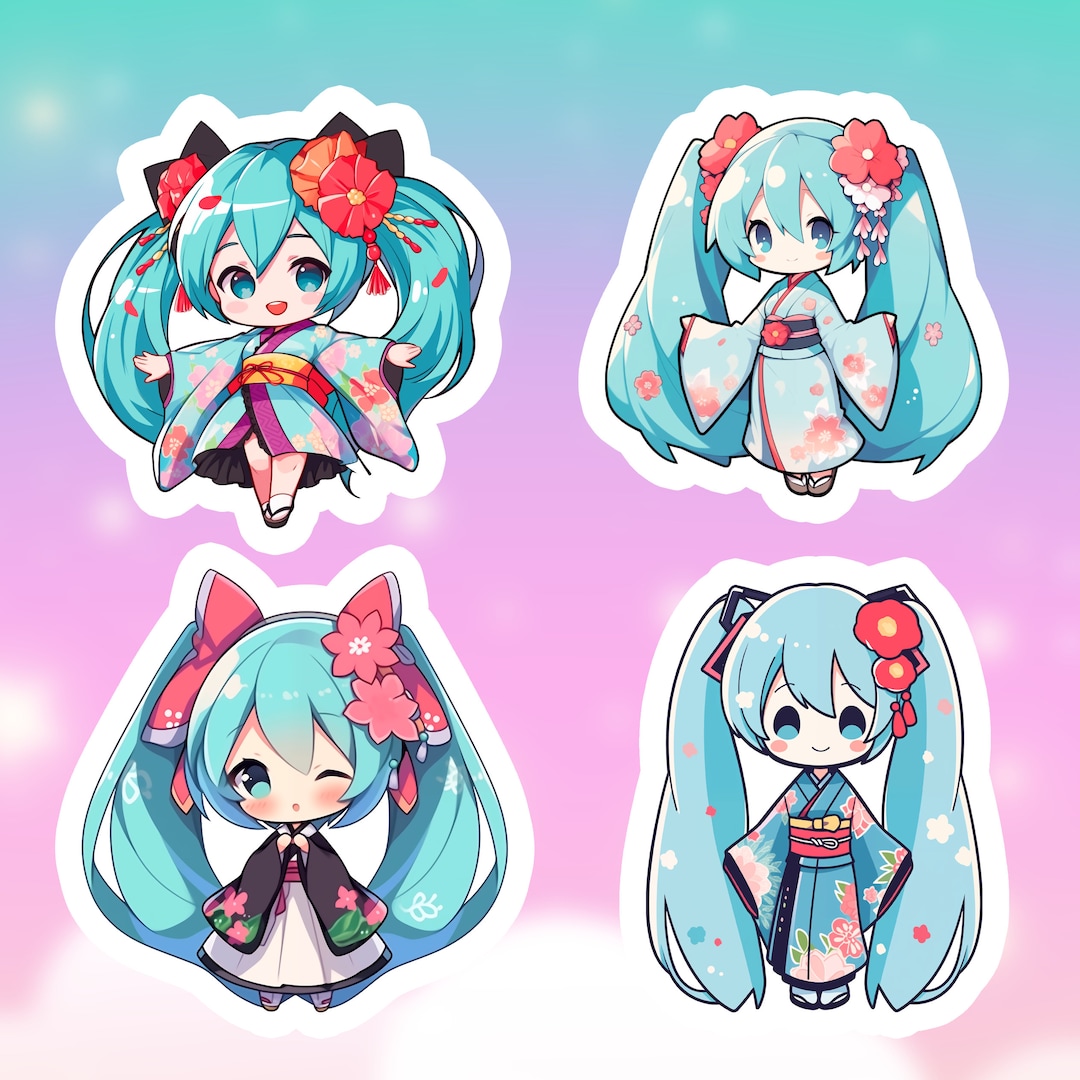 Hatsune Miku Kimono Stickers Kawaii Vocaloid Cute Stickers for Laptop ...