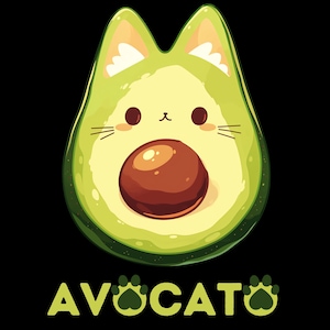 Kawaii Avocado Cat Tshirt Kitty Animal T-shirt Cute Gift for Girls and ...