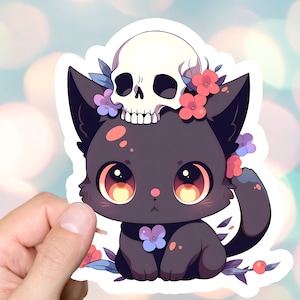 Kawaii Goth Cat Sticker Pastel Gothic Kitty Stickers Skull for Laptop ...