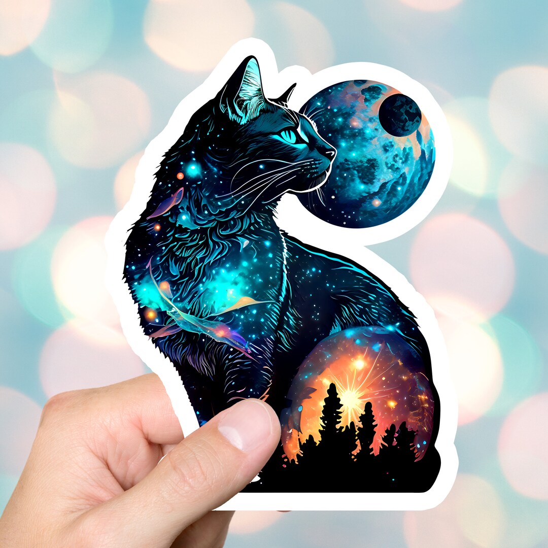Celestial Cat Moon Sticker Galaxy Kitty Sticker for Laptop Computer ...