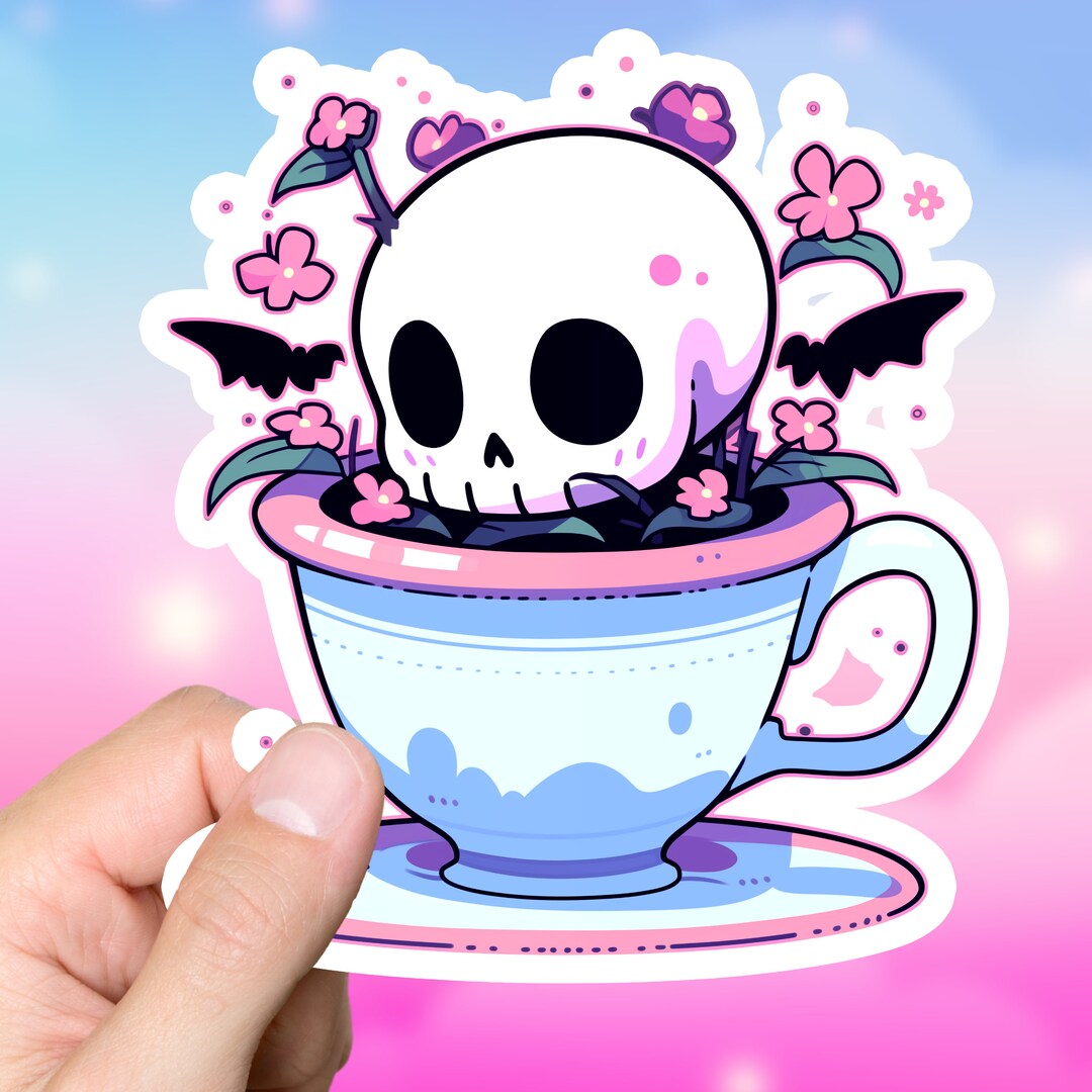 Cute Death and Tea Sticker Kawaii Pastel Goth Death Gift for Laptop ...