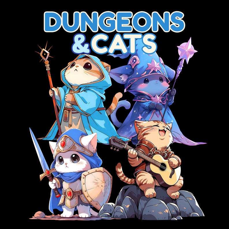 DND Cats Gift T-shirt Dungeons and Dragons and Cats Cute Gift for ...