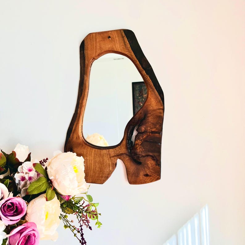 Rustic Live Edge Mirror- Walnut Wood Wall Mirror - Minimalist Handmade ...