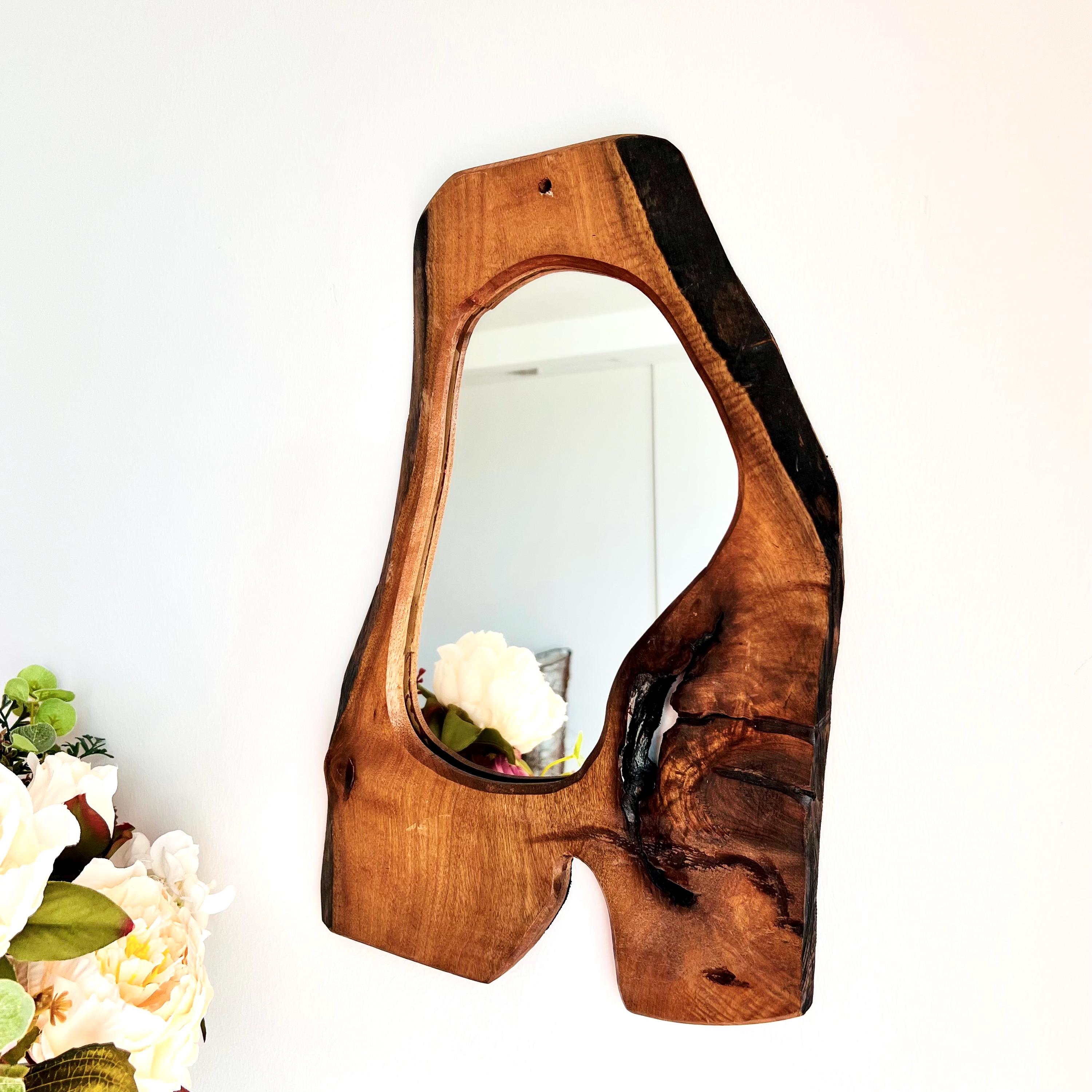 Rustic Live Edge Mirror- Walnut Wood Wall Mirror - Minimalist Handmade ...