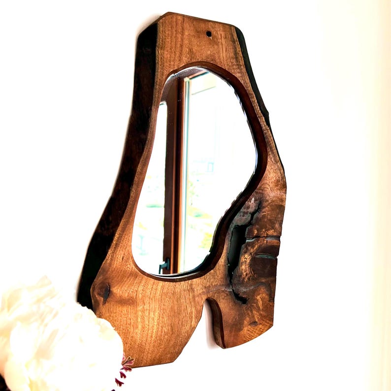 Rustic Live Edge Mirror- Walnut Wood Wall Mirror - Minimalist Handmade ...