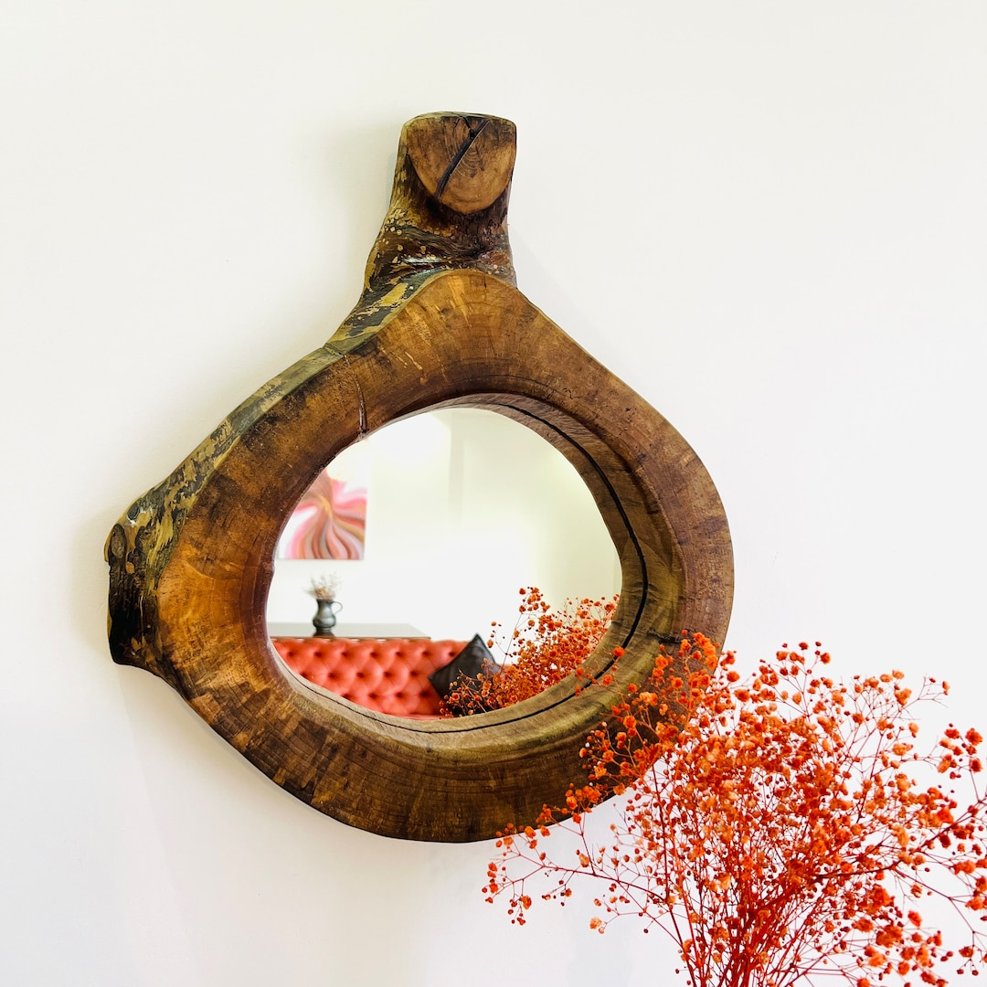 Round Wood Mirror, Rustic, Natural, Farmhouse Mirror, Boho Round ...