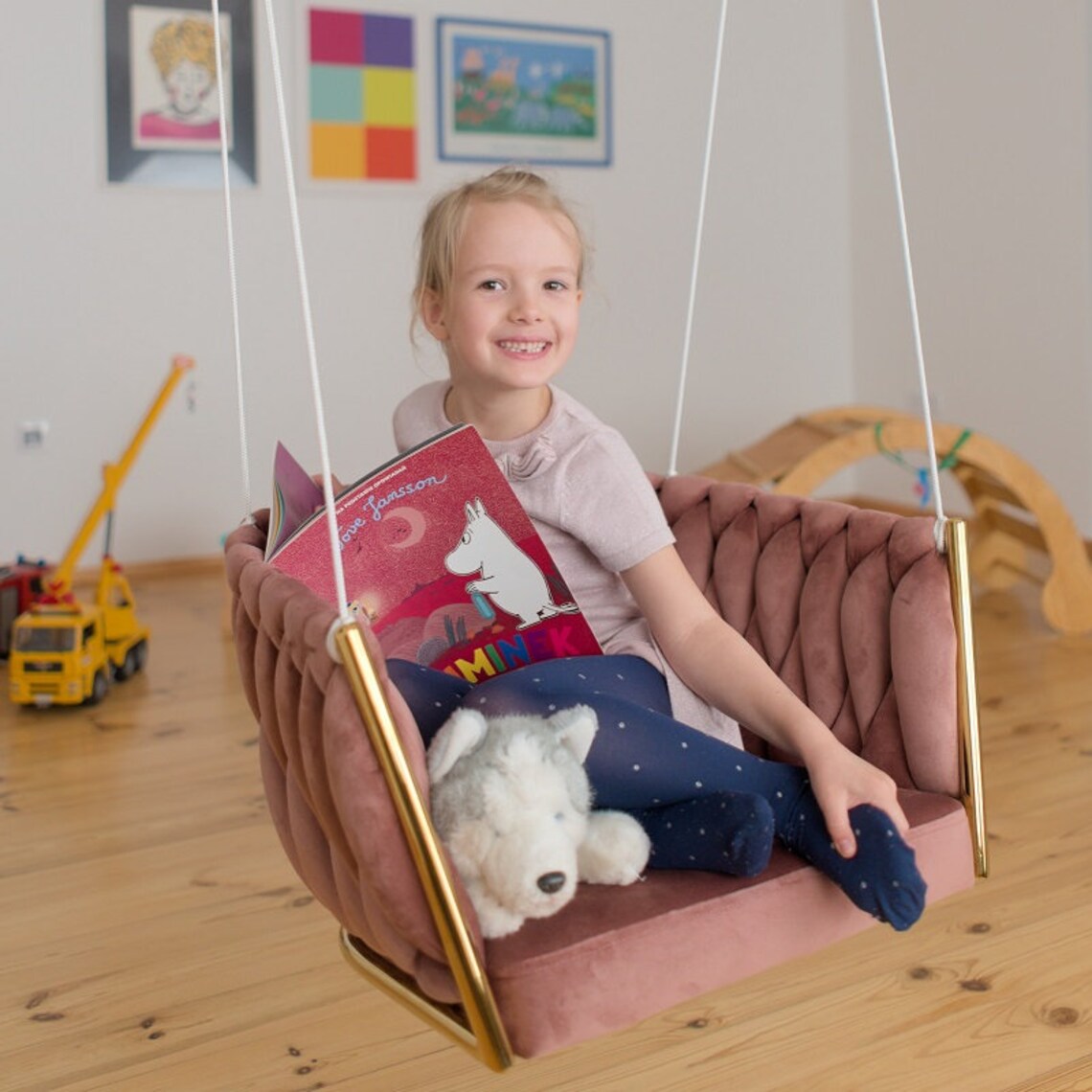 Luxury Glamour Scandinavian Pink Gray Swing, Swing for Girls, Kids ...