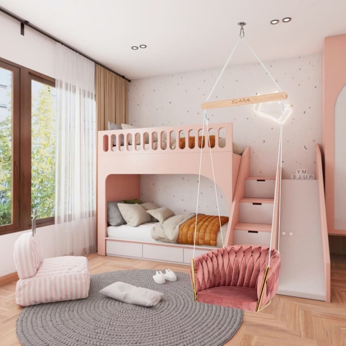 Luxury Glamour Scandinavian Pink Gray Swing, Swing for Girls, Kids ...