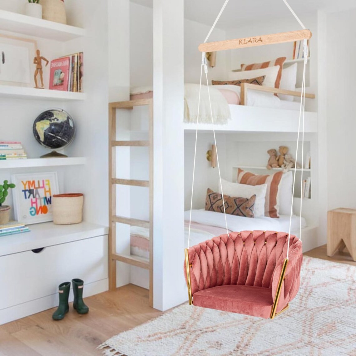 Luxury Glamour Scandinavian Pink Gray Swing, Swing for Girls, Kids ...