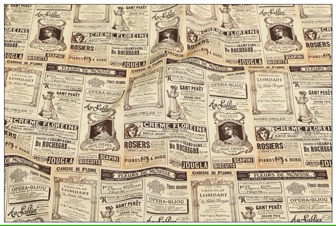 Vintage Fabric Retro Fabric Newspaper Fabric Cotton Fabric by Half Yard ...