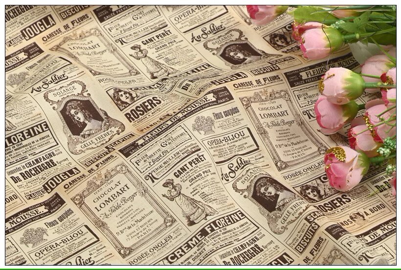 Vintage Fabric Retro Fabric Newspaper Fabric Cotton Fabric by Half Yard ...