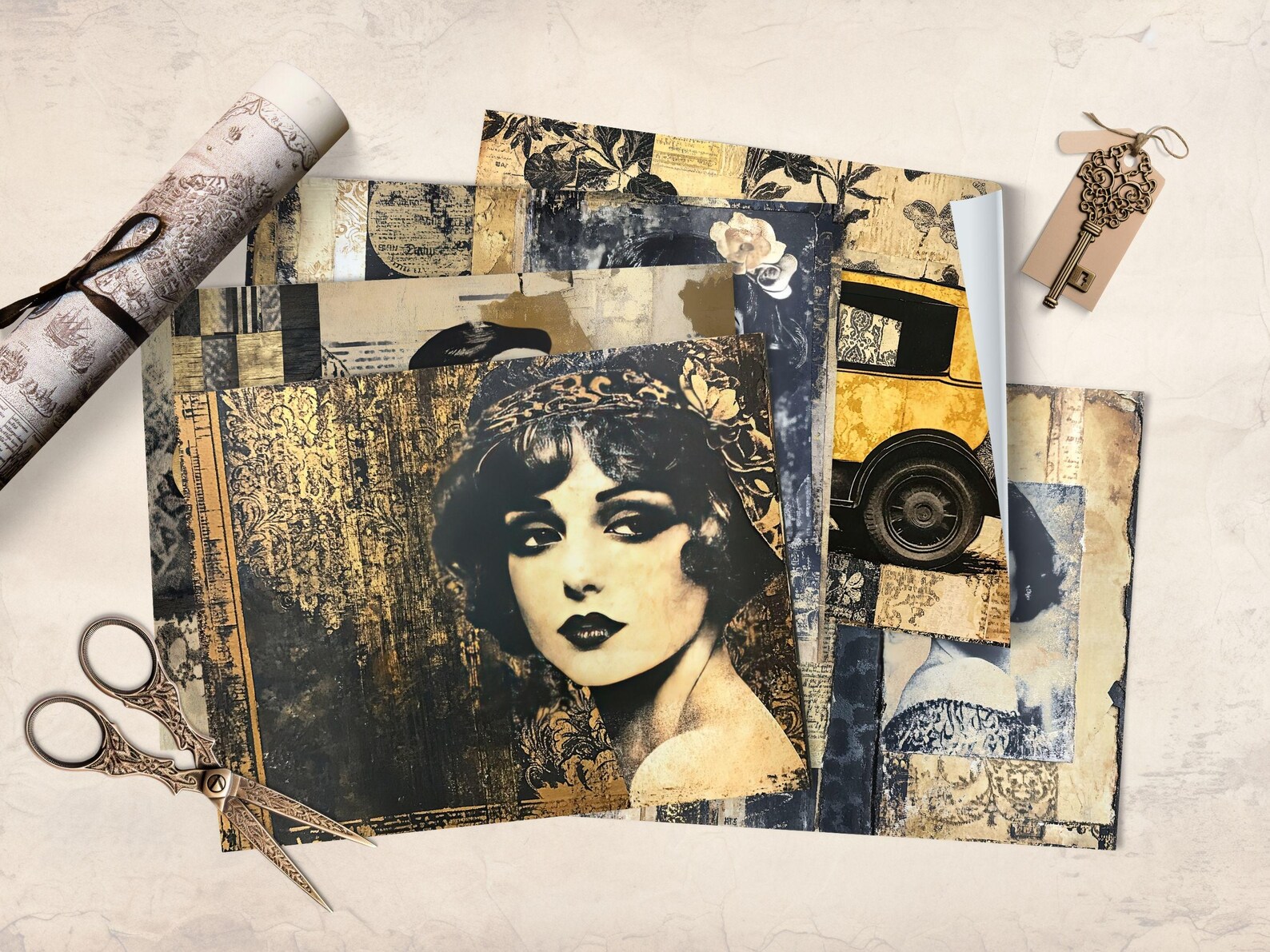 Vintage 20s Digital Paper Pack for Scrapbooking, Art Deco Junk Journal ...