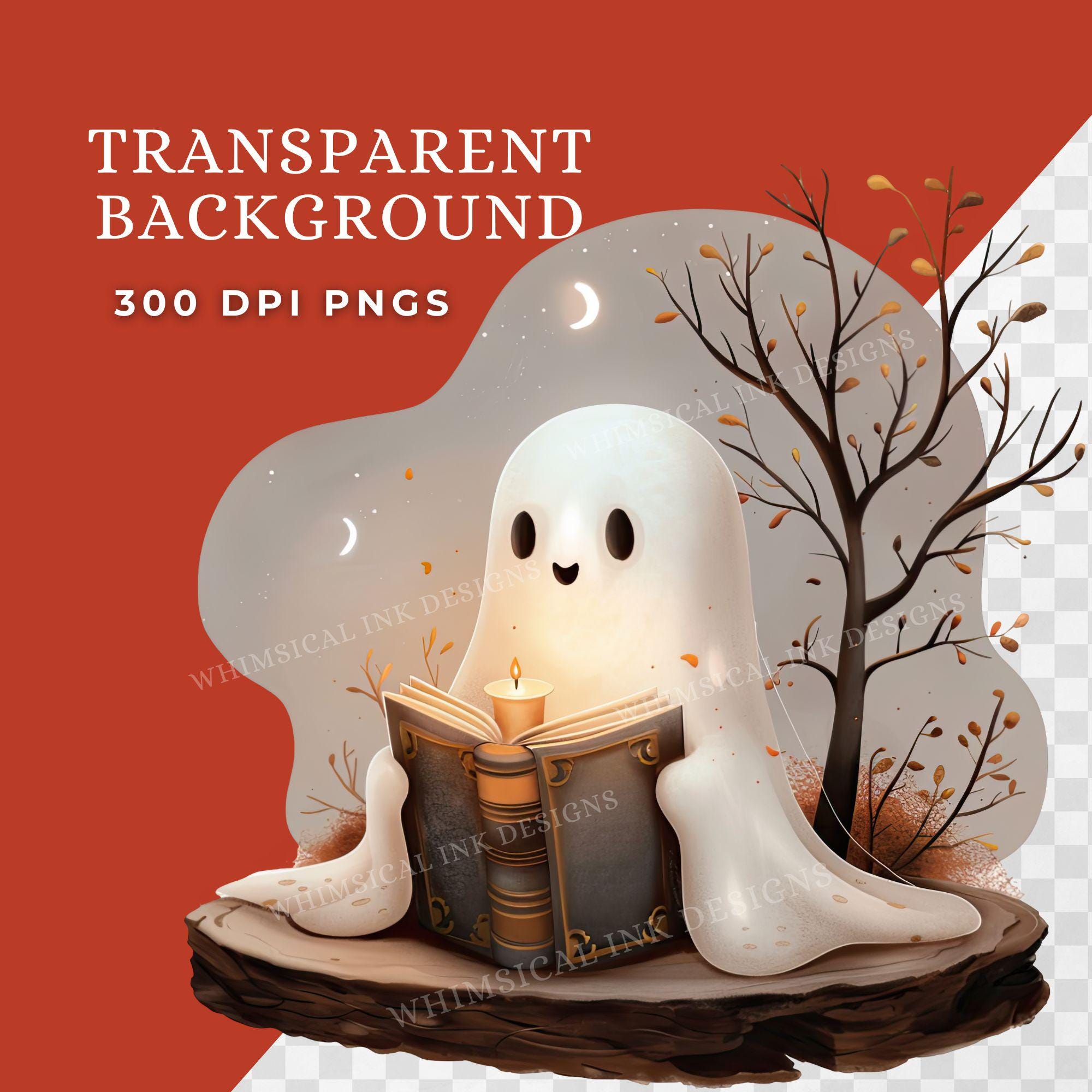 Ghost Reading Clipart, Bookish Halloween, Ghost Png, Trendy Bookish Png ...