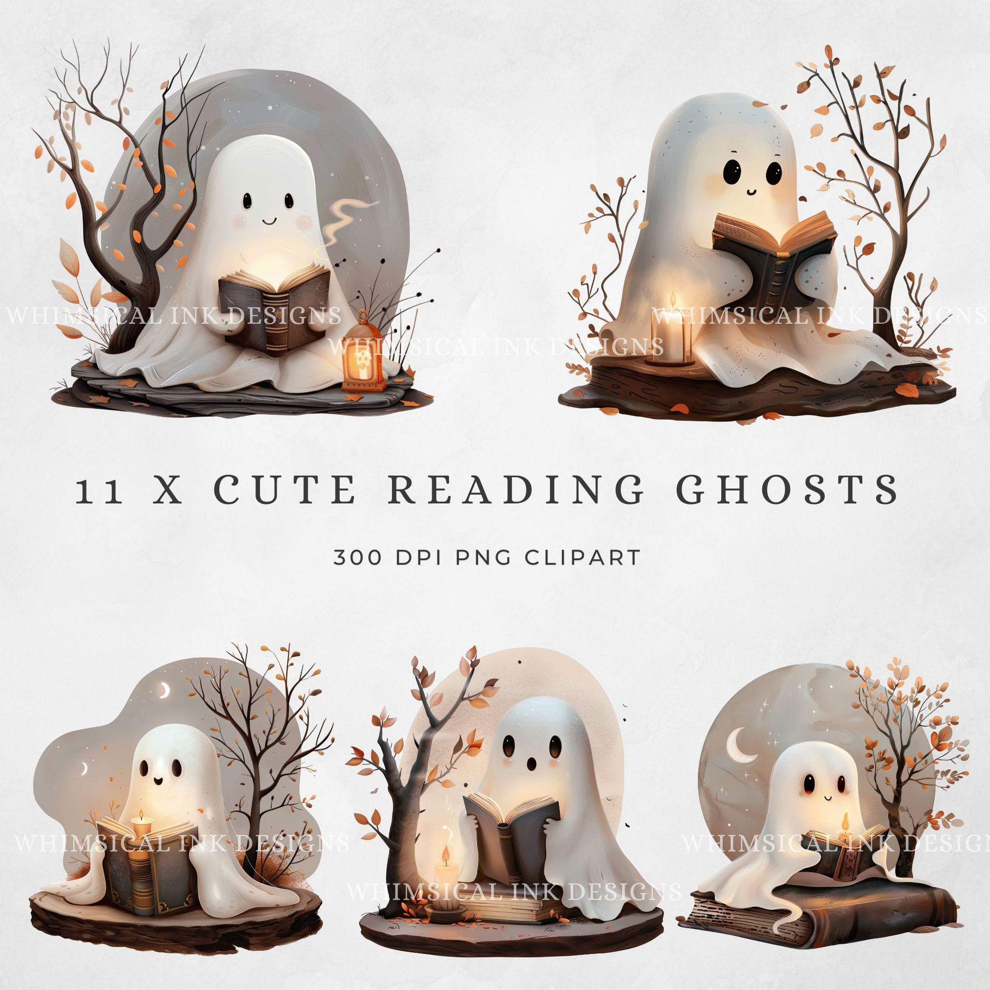Ghost Reading Clipart, Bookish Halloween, Ghost Png, Trendy Bookish Png ...